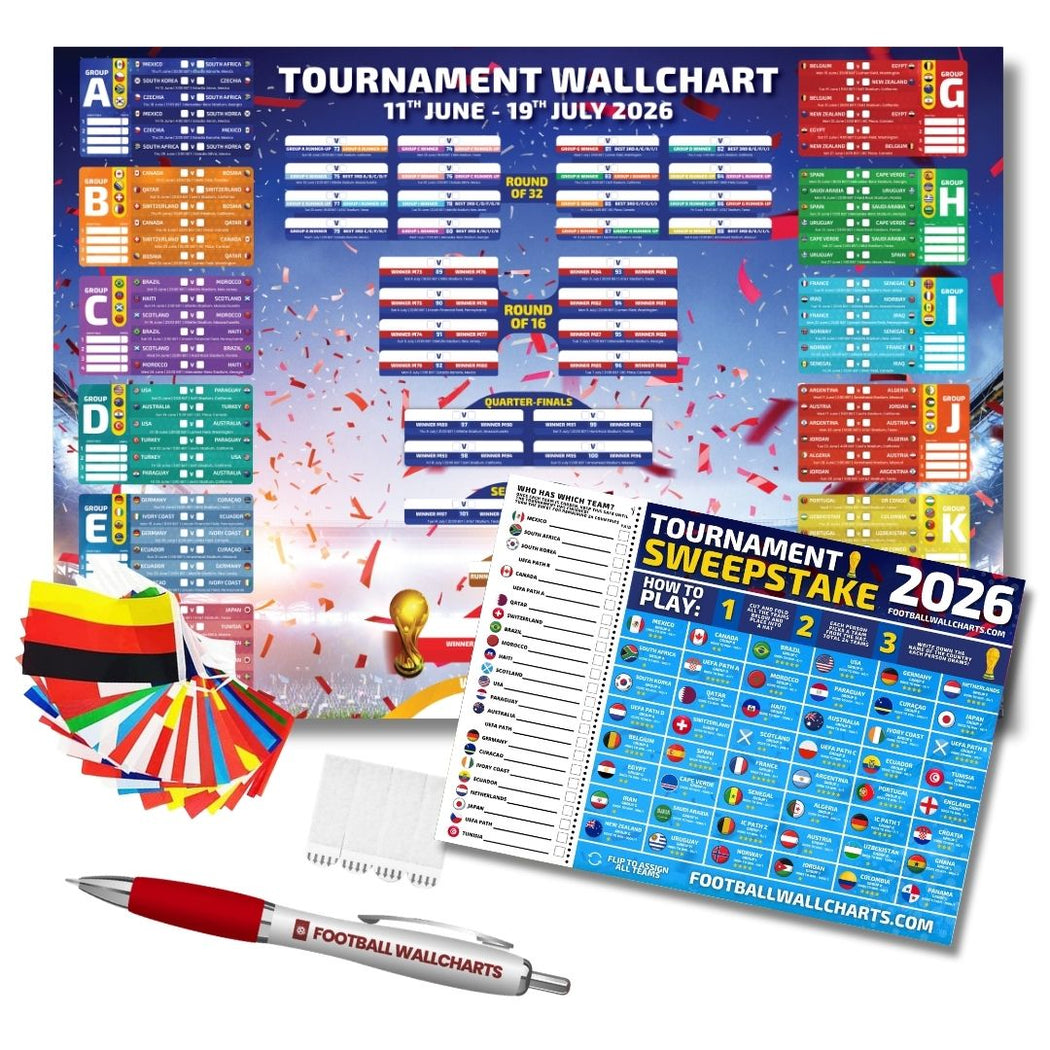 2026 World Cup Wallchart Bundle – Tournament Tracker with Flags, Sweep ...